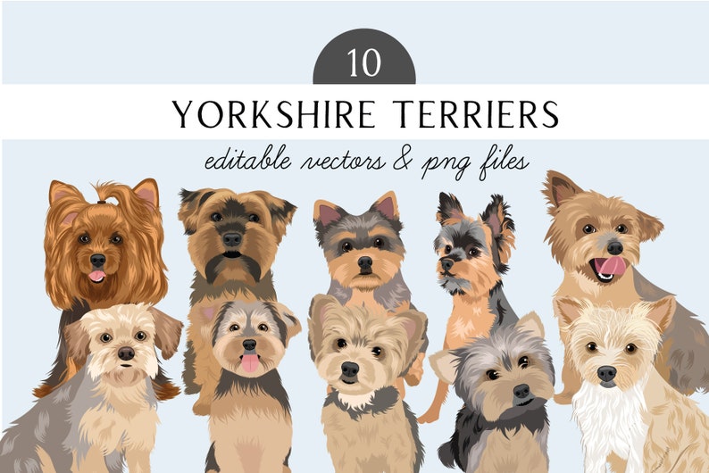 Yorkshire Terrier Clip Art Yorkie Dog Breed Editable Vector Pack ...