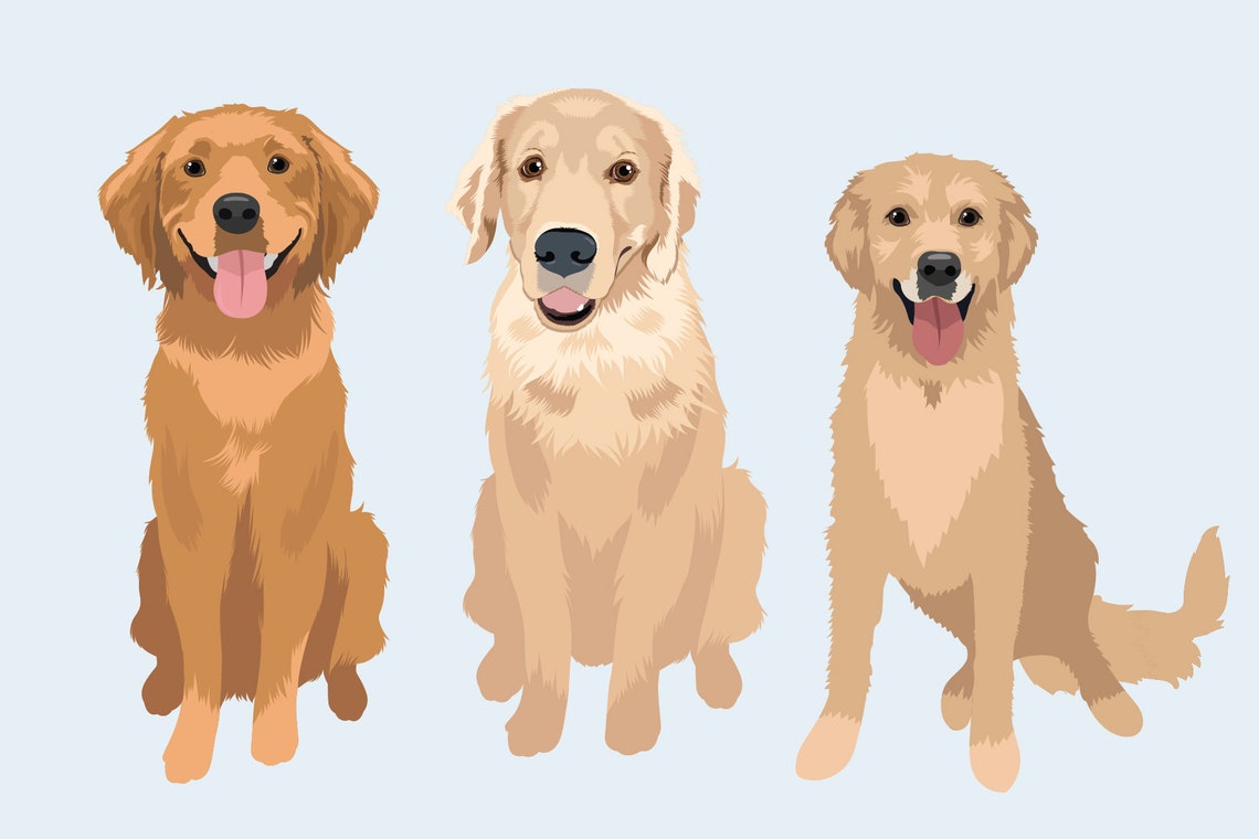 Golden Retriever Clip Art Dog Breed Editable Vector Pack | Etsy