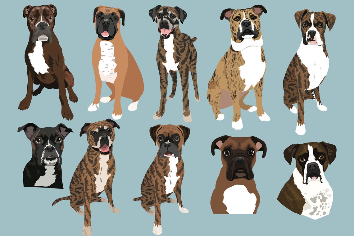Boxers Dog Clip Art EPS PNG SVG - Dog Breed Dogs Bundle - Boxers Dog ...