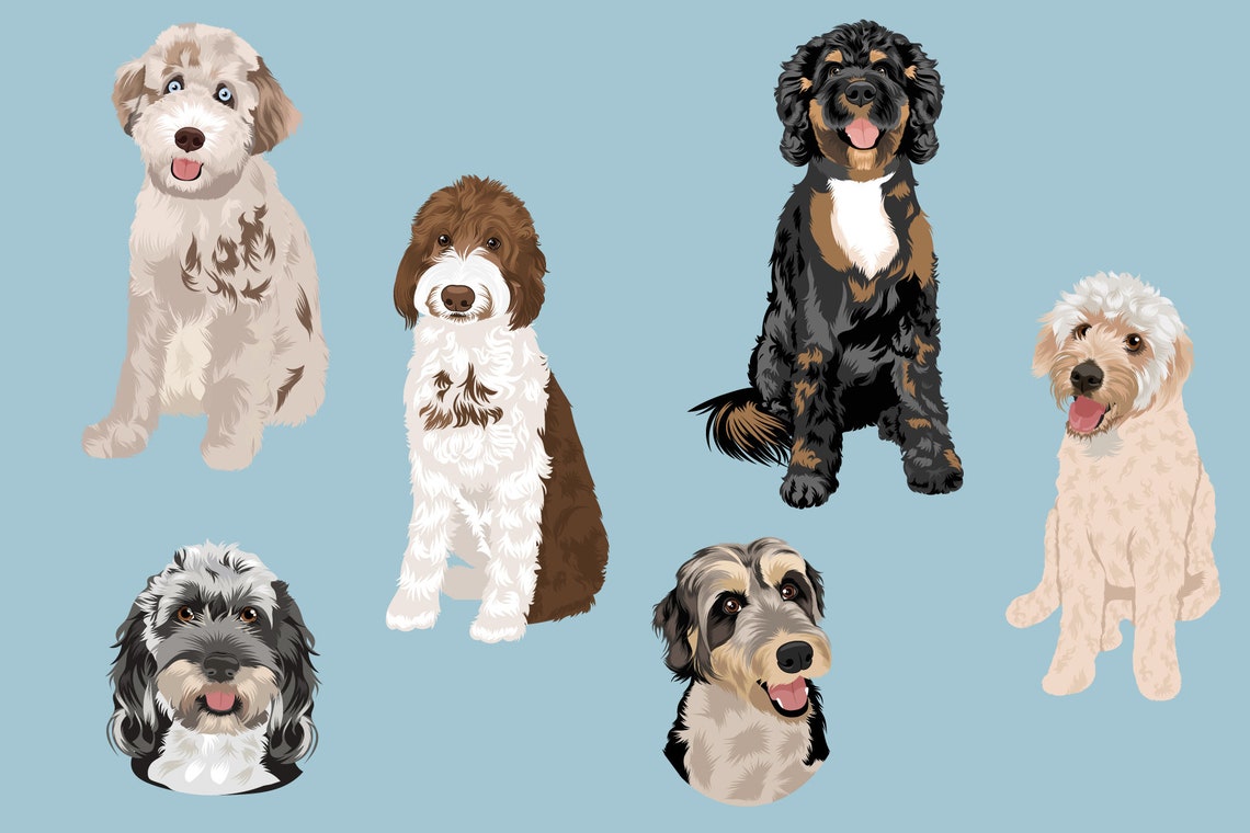 Aussie Doodle Clip Art - Dog Breed Editable Vector Pack - Aussiedoodle ...