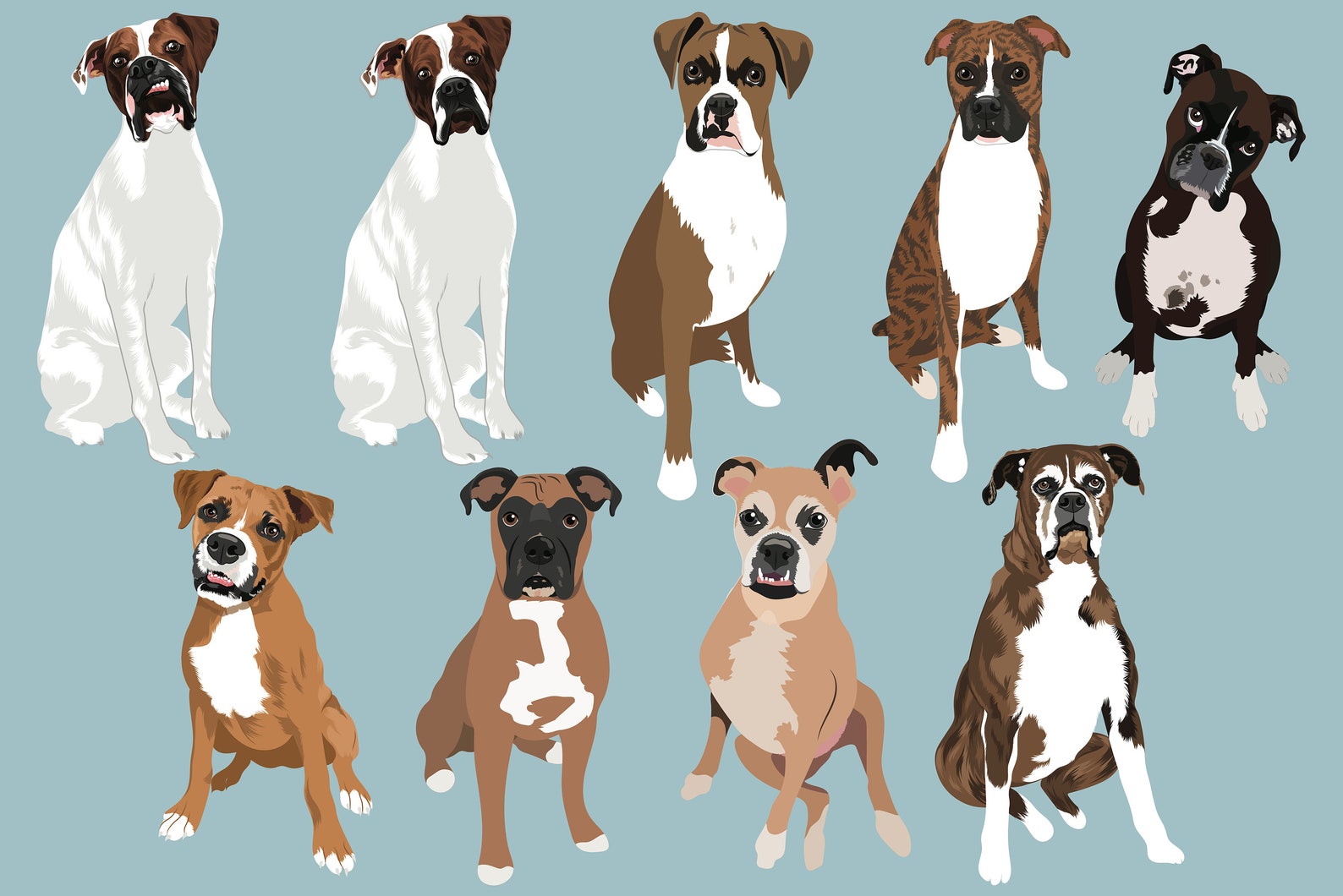 Boxers Dog Clip Art EPS PNG SVG - Dog Breed Dogs Bundle - Boxers Dog ...