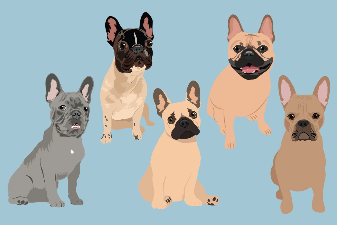 French Bulldog Clip Art Dog Breed Editable Vector Pack French Bulldogs ...