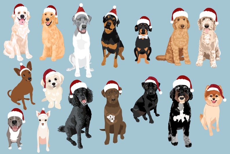 Christmas Dog Clipart Bundle With 50 Dogs in Santa Hats Holiday Dog ...