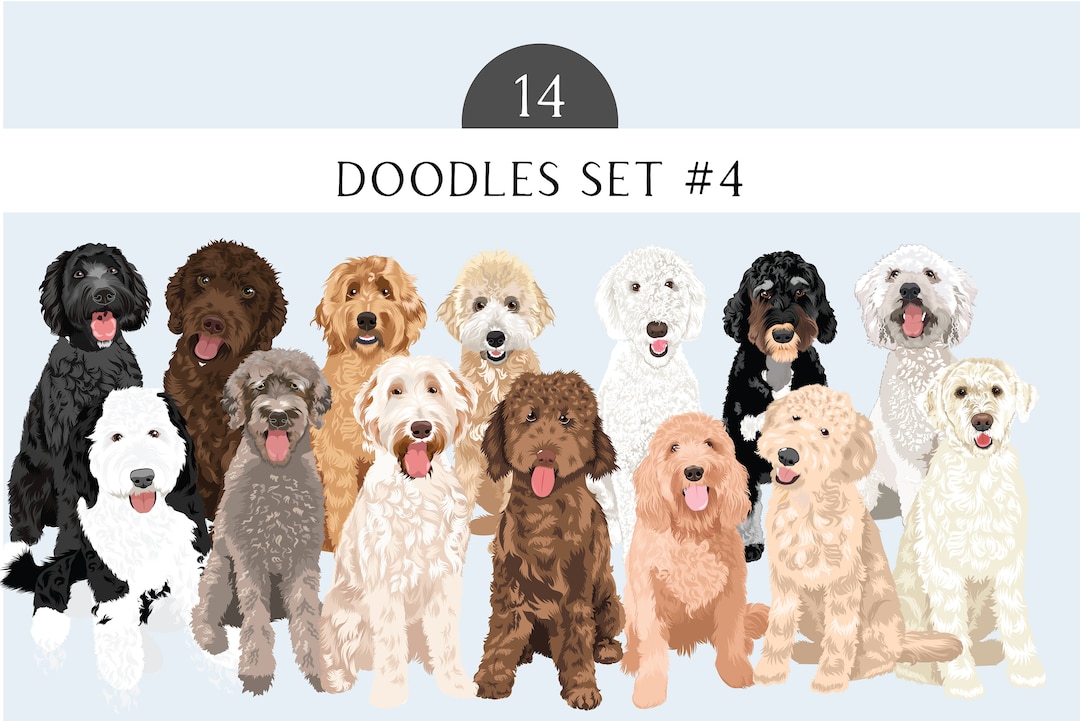 Labradoodle Clip Art Bundle #4- SVG PNG EPS Dog Breed 14 Dogs Bundle ...
