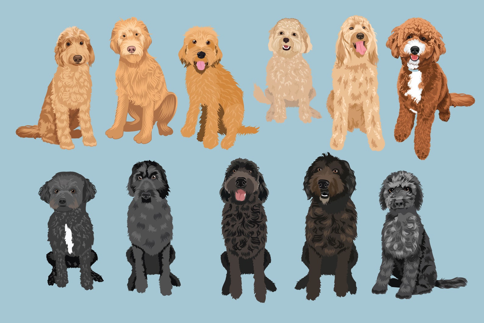 Labradoodle Clip Art - Dog Breed 21 Editable Dogs Vector Pack ...