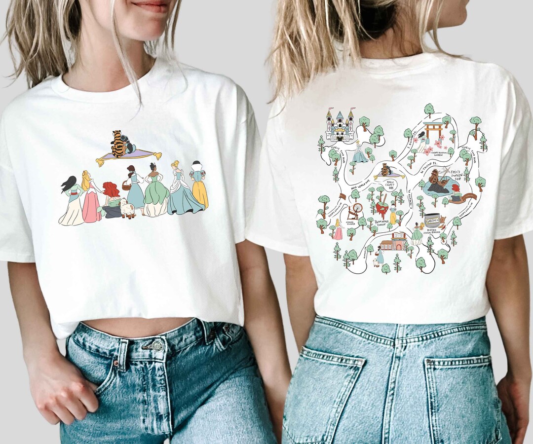 Front and Back Disney Princess Map Tshirt, Princess Squad and Group ...