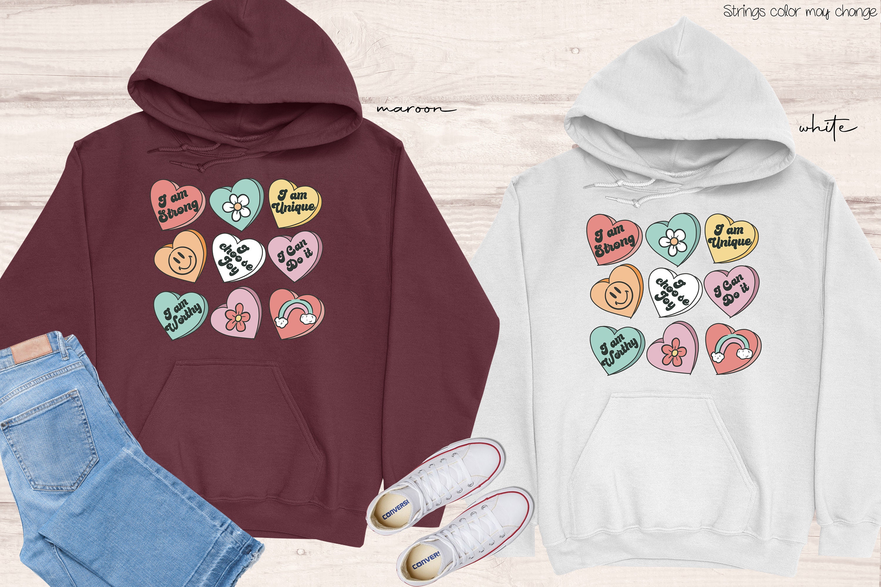 Positive Affirmations Sweatshirt, Conversation Hearts, Inspirational ...