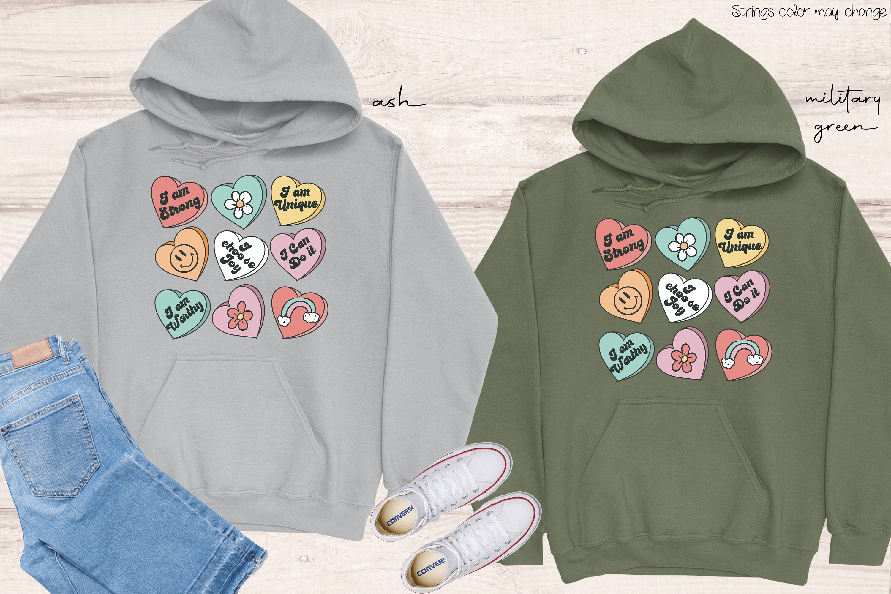 Positive Affirmations Sweatshirt, Conversation Hearts, Inspirational ...