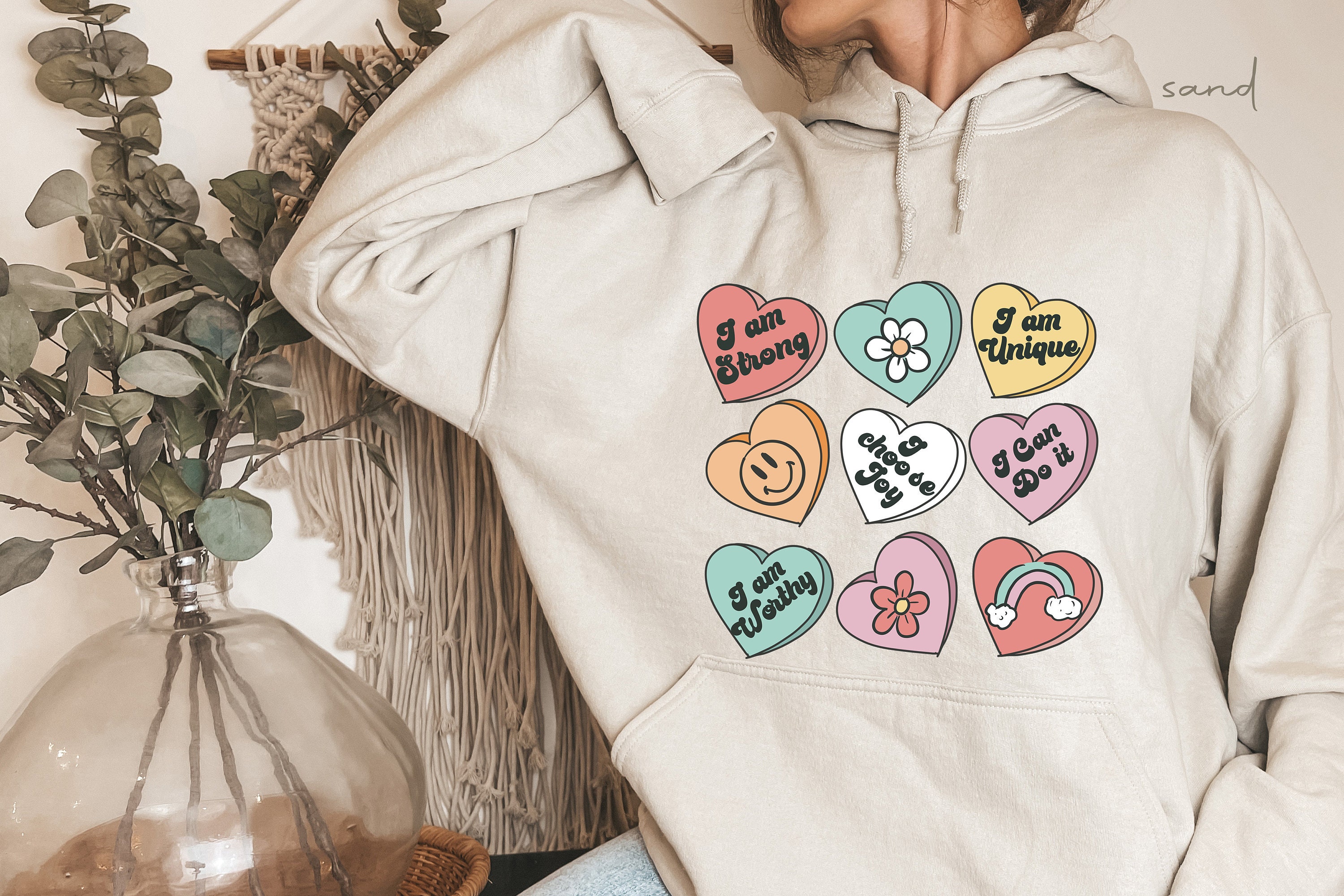 Positive Affirmations Sweatshirt, Conversation Hearts, Inspirational ...