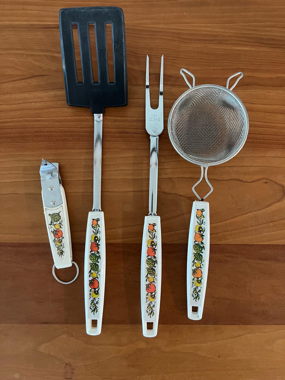 Vintage Spice of Life Ekco Kitchen Utensils - Strainer, Bottle Opener ...