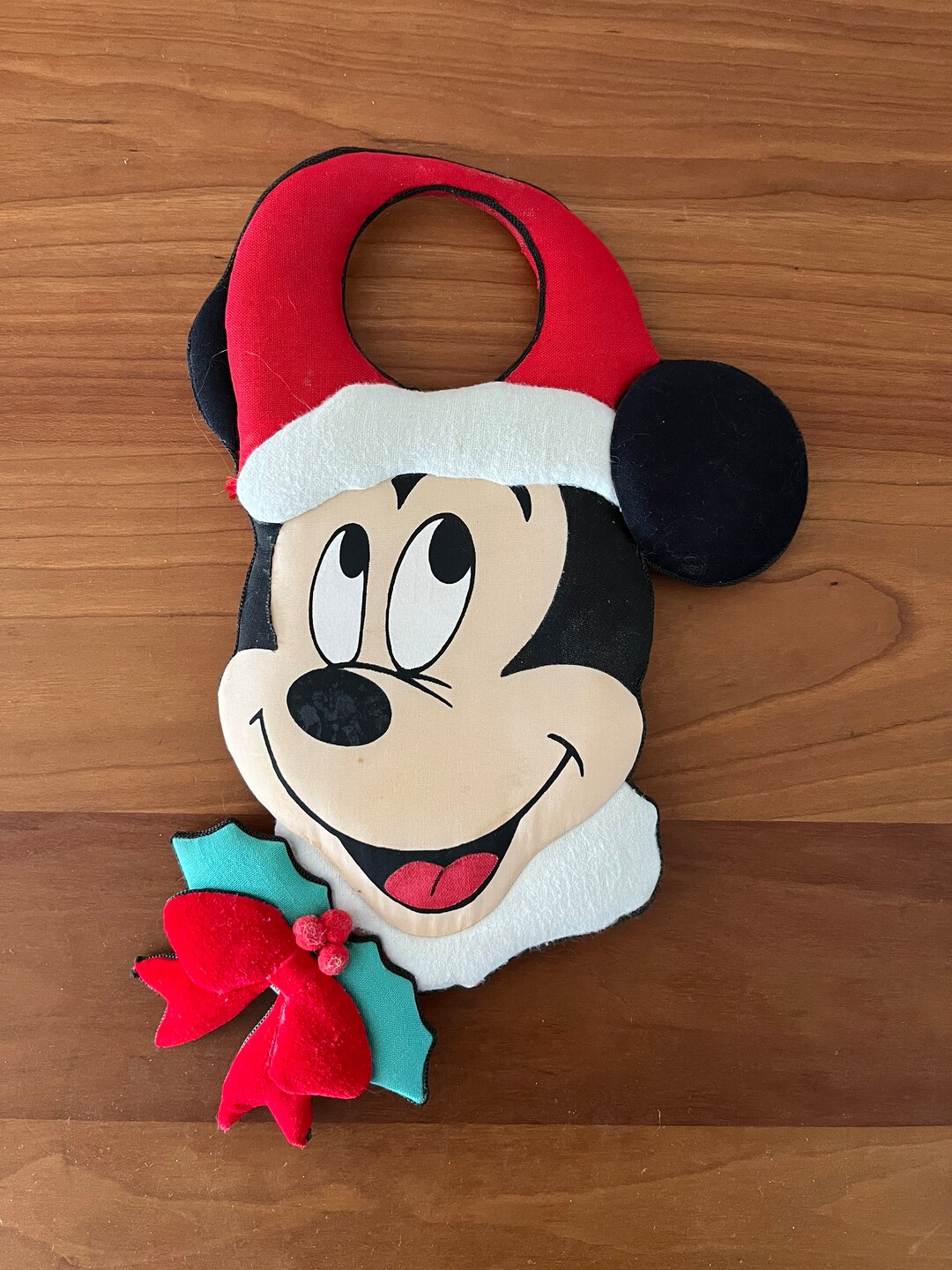 Vintage Disney Mickey Mouse Christmas Door Hanger With Santa Hat, Holly ...