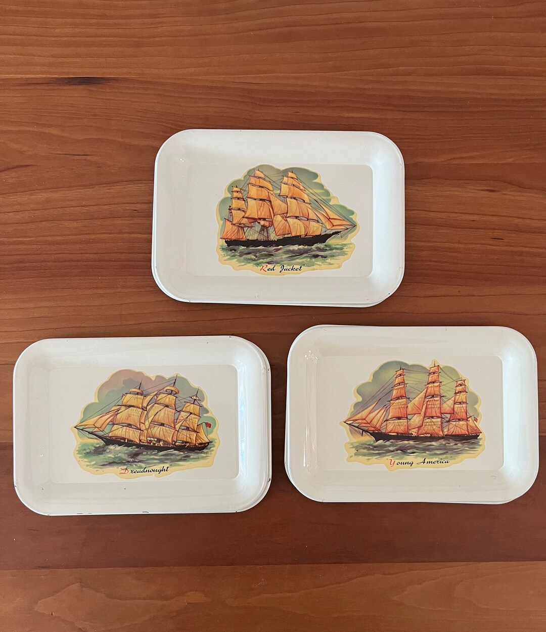 Vintage Clipper Ship Set of 6 Metal Snack Trays by Wheeling Steel ...