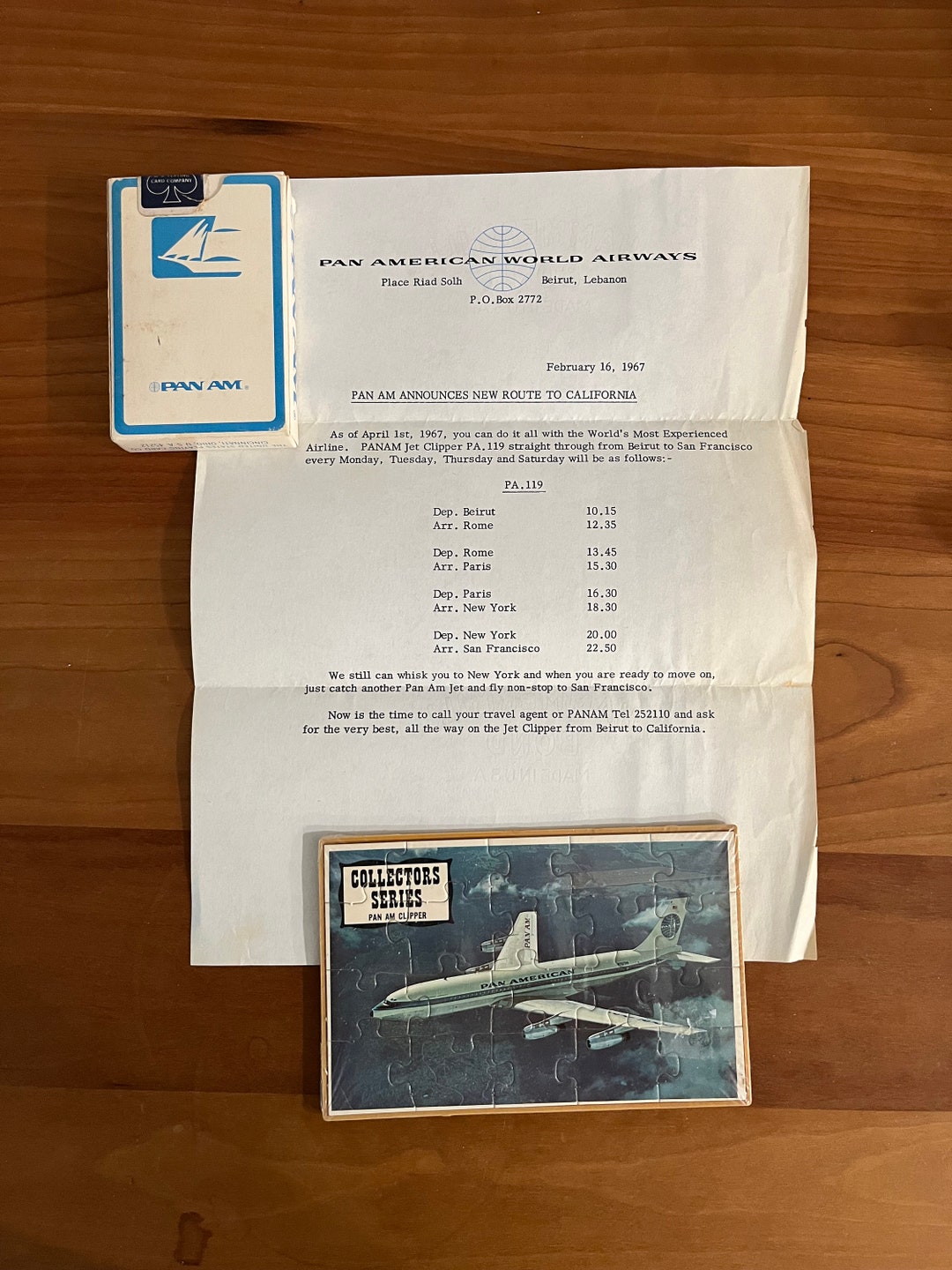 Vintage 1967 Pan Am Clipper Memorabilia Lot – Route Announcement, Cards ...