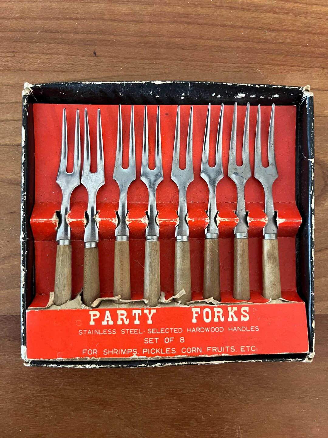 Vintage MCM Hardwood Handle Party Forks - Set of 8 With Original Box - Etsy