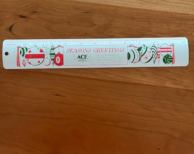 Rare Vintage Metal Ruler With Christmas Ornaments - Season's Greeting ...