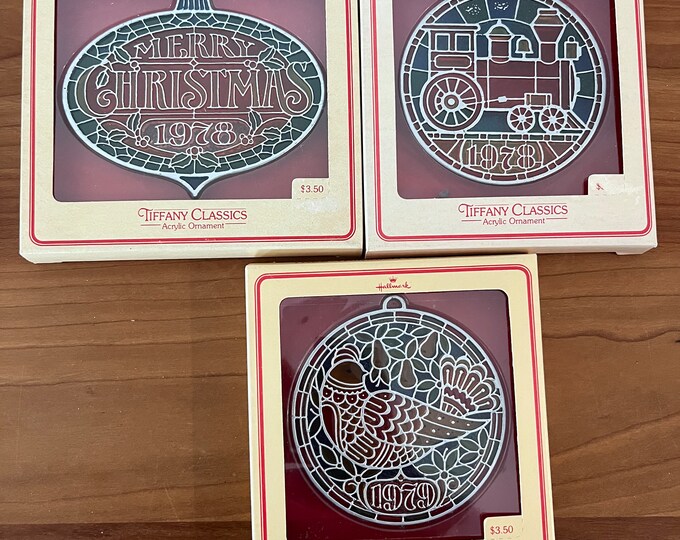 Hallmark Tiffany Classics 1978 and 1979 Acrylic Ornaments in Original ...