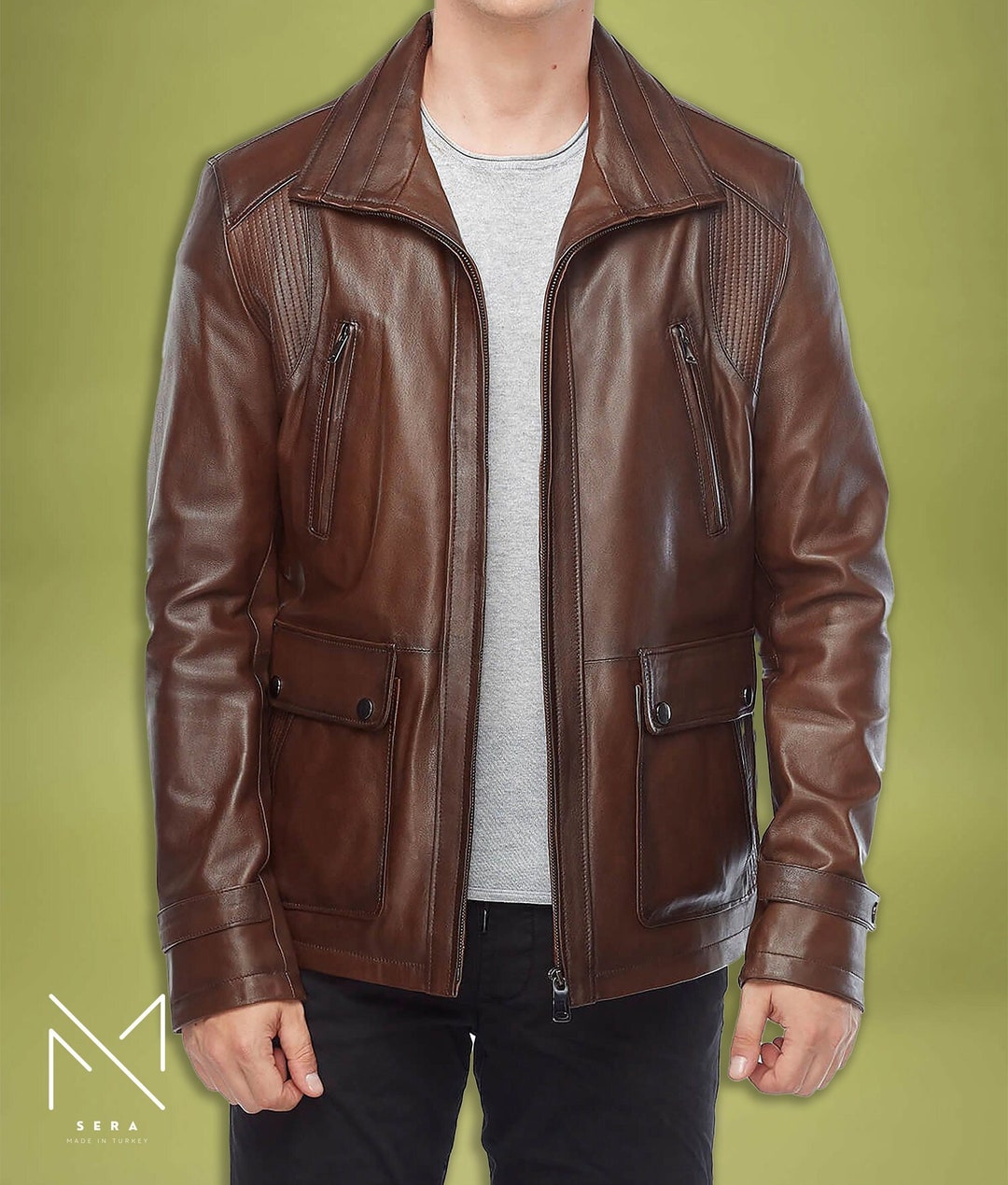 Mens Brown Leather Motorcycle Jackets, Racer Sport Jacket, Racing ...