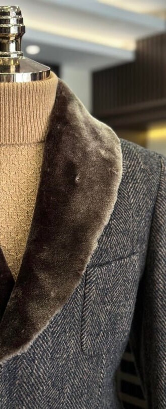 Men Italian Style Wool Overcoat With Fur Collar,custom Made Wool ...