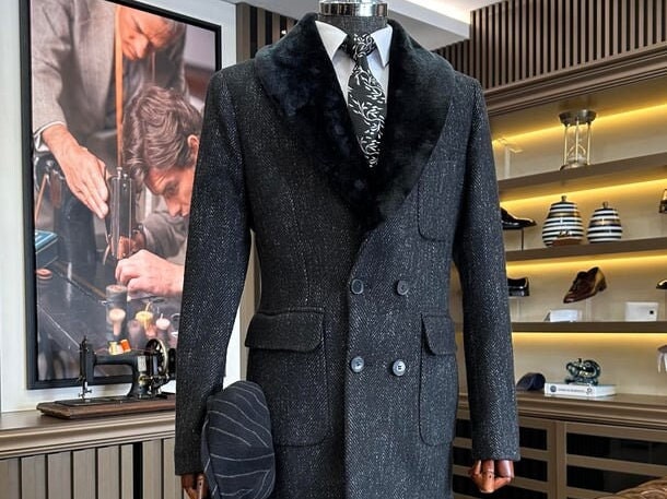 Men Italian Style Wool Overcoat With Fur Collar,custom Made Wool ...