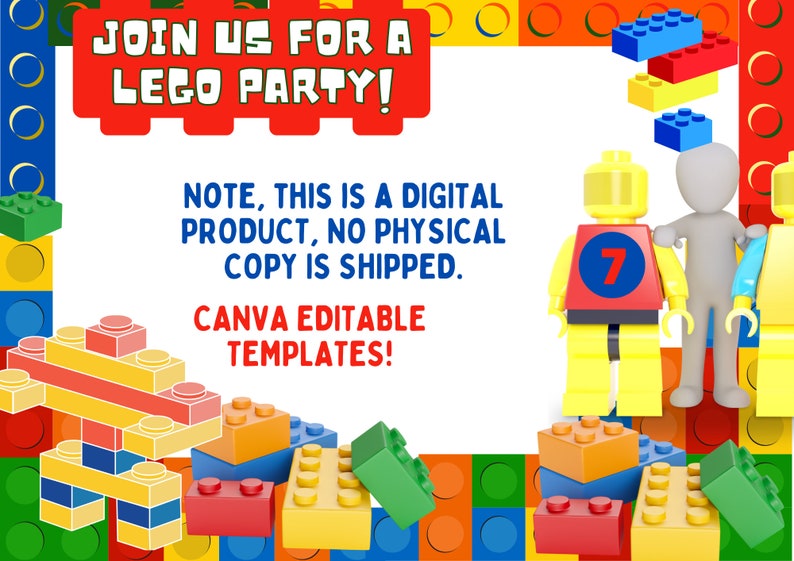 Editable Lego Birthday Invitation, Canva Editable Invitation, Lego Kids ...