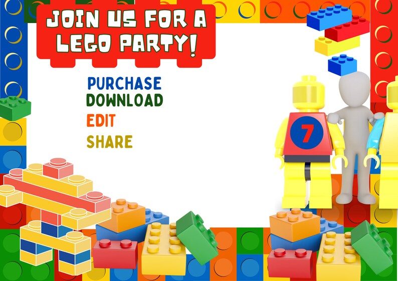 Editable Lego Birthday Invitation, Canva Editable Invitation, Lego Kids ...