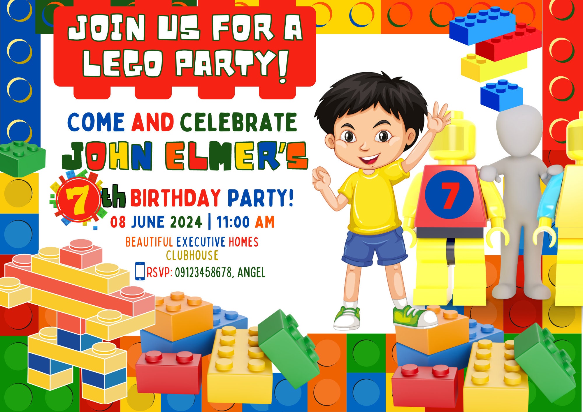Editable Lego Birthday Invitation, Canva Editable Invitation, Lego Kids ...