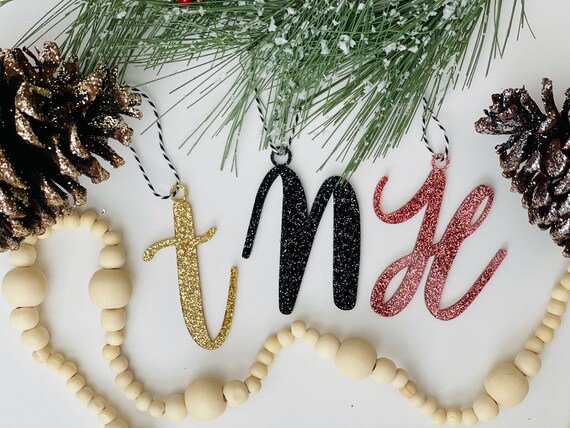 Letter Initial Stocking Tag Glitter Letter Stocking Tag | Etsy