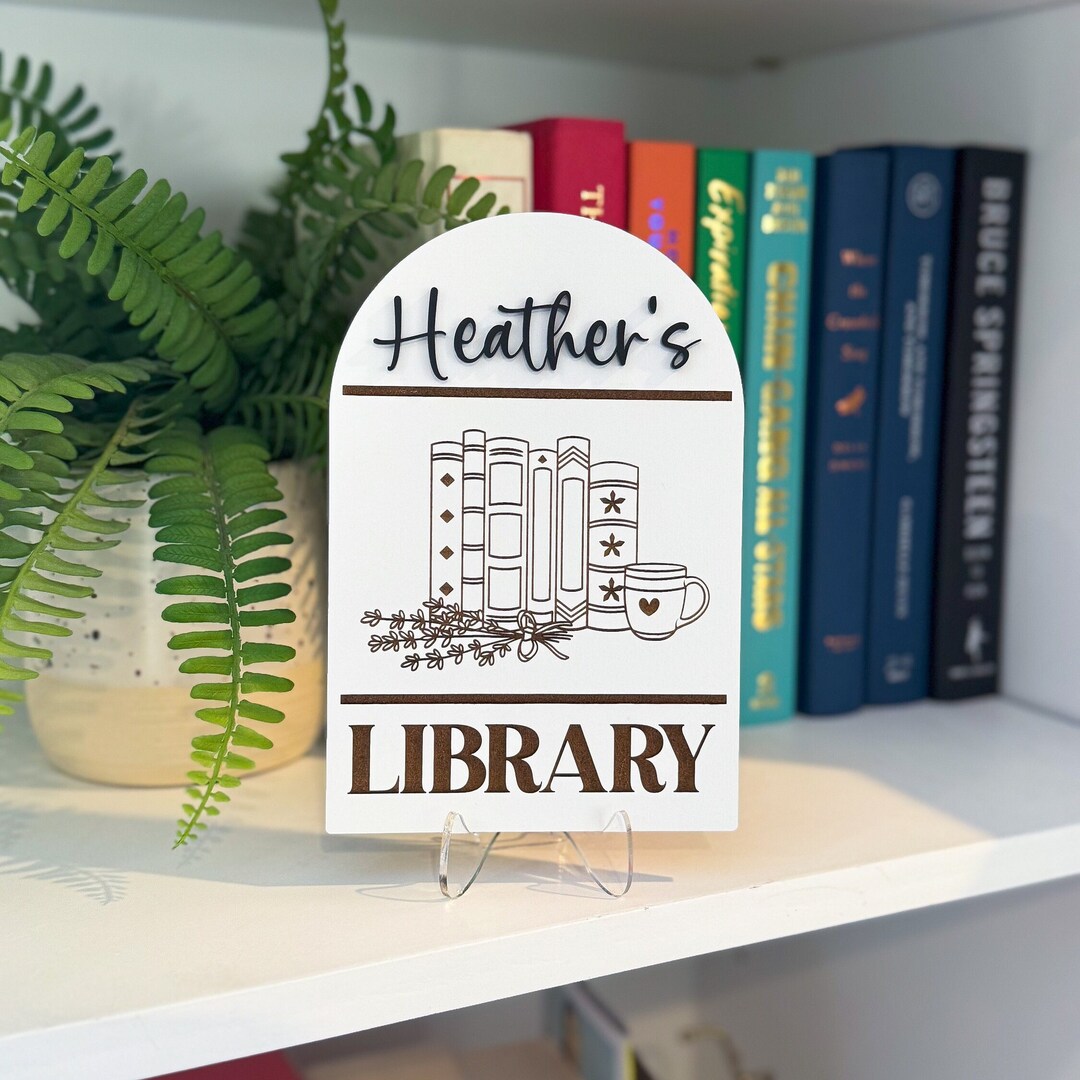Personalized Library Sign, Book Shelf Decor, Gift for Book Lover ...