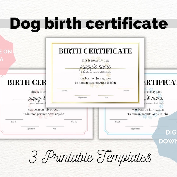 Puppy Birth Certificate Paw Print - Etsy