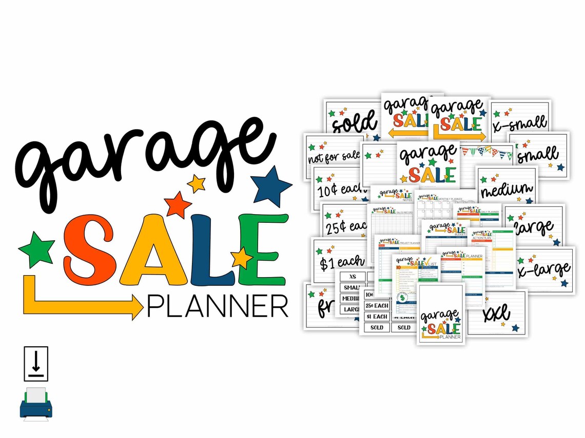 Printable Garage Sale Planner • Garage Sale Checklist • Sales Record ...
