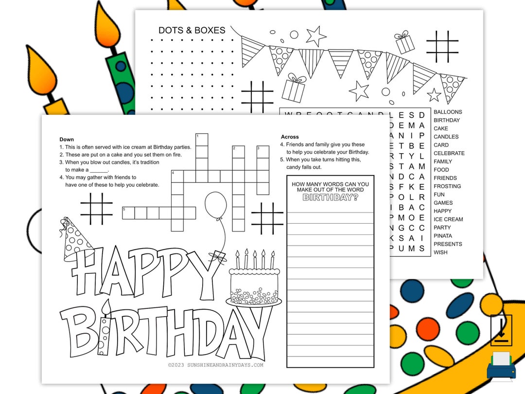 Printable Birthday Placemat • Happy Birthday Activity Sheet • Birthday ...