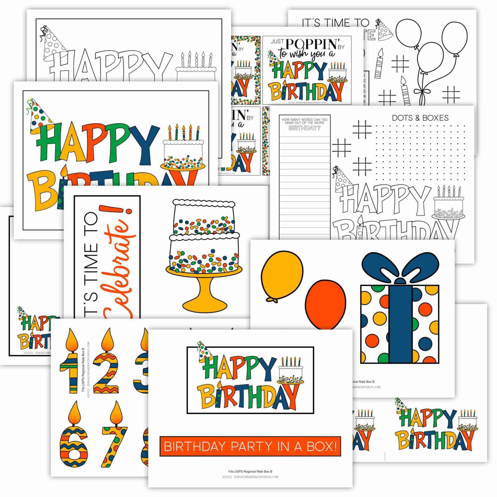 Birthday in A Box Care Package Printables Birthday Box for College ...