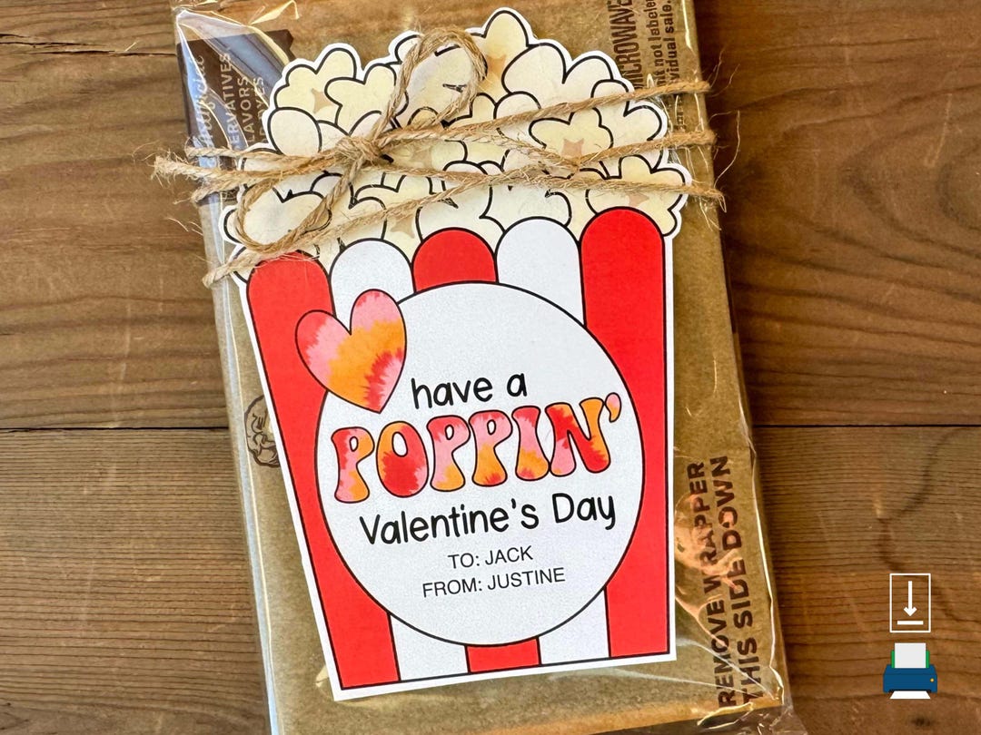 Fillable Valentine's Day Popcorn Tag • Printable Microwave Popcorn Tags ...