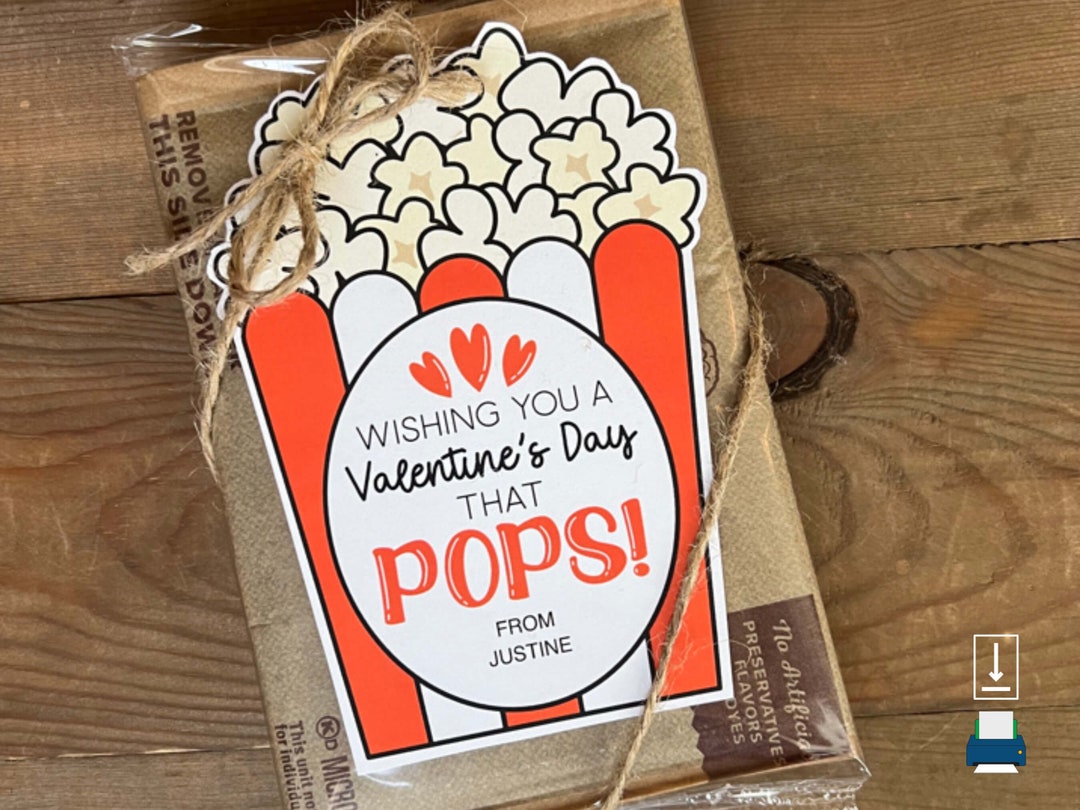 Fillable Valentine's Day Popcorn Tag • Printable Microwave Popcorn Tags ...