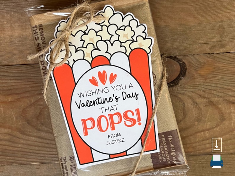 Fillable Valentine's Day Popcorn Tag • Printable Microwave Popcorn Tags ...