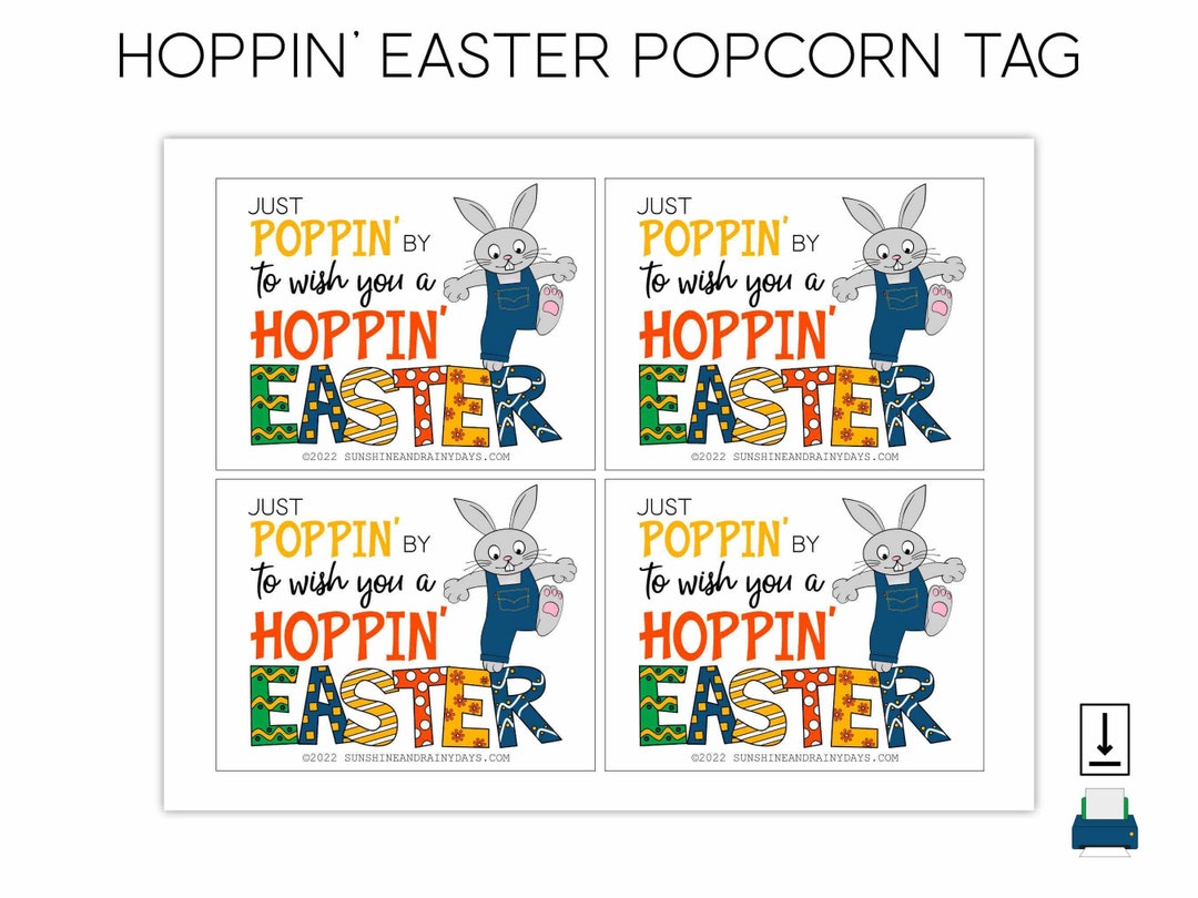 Easter Popcorn Tag Just Poppin' by to Wish You A Hoppin' Easter Hoppin ...