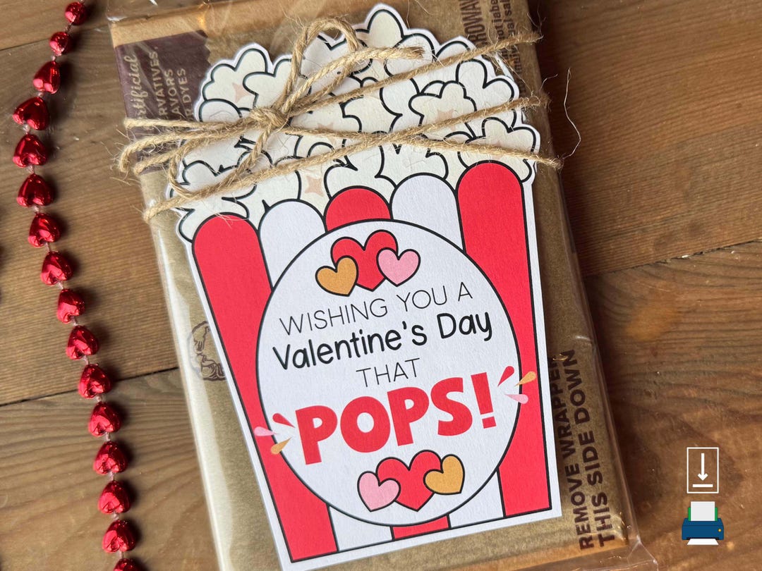 Valentine's Day Popcorn Tag • Printable Microwave Popcorn Tags ...