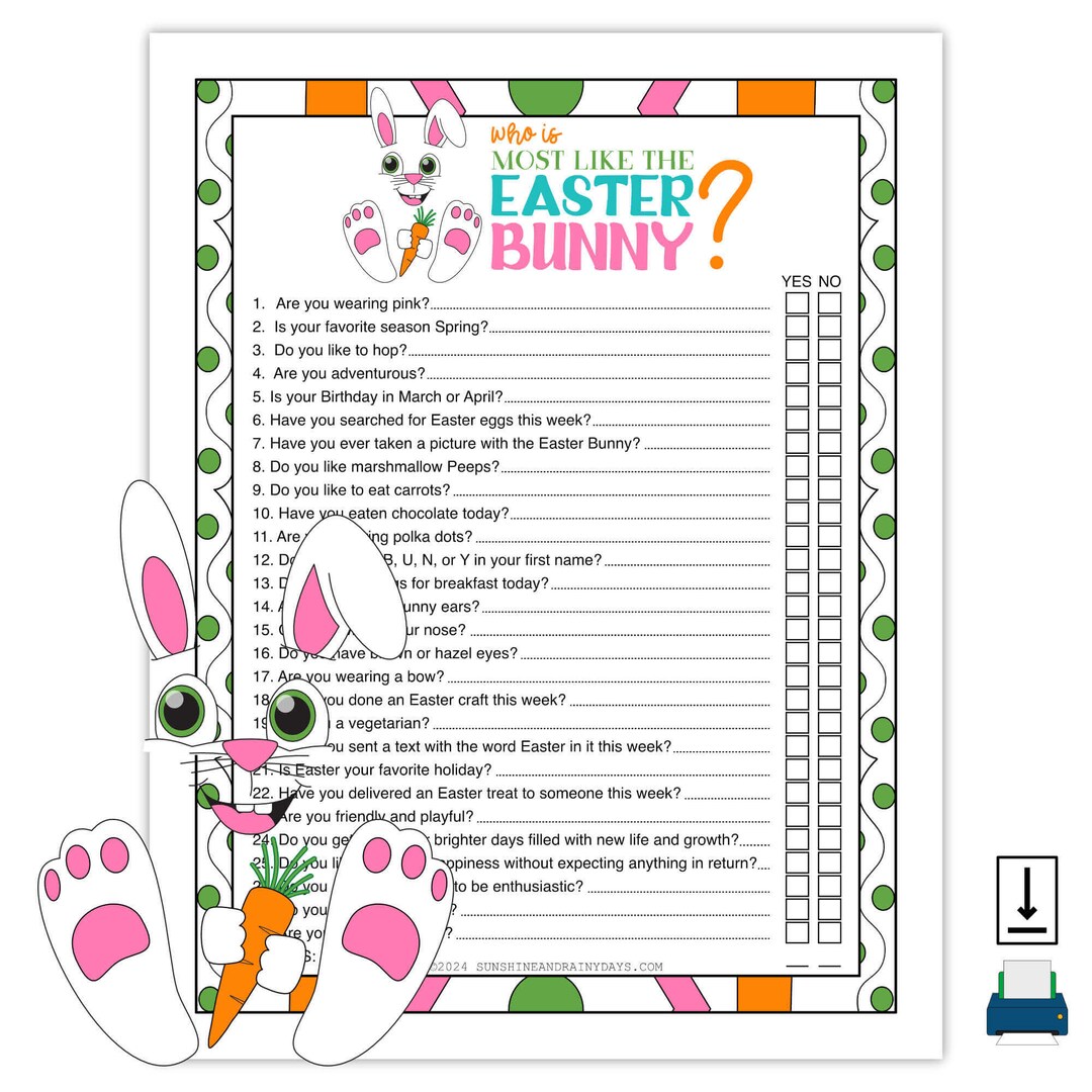 Who is Most Like the Easter Bunny Game Sheets • Easter Game Idea ...