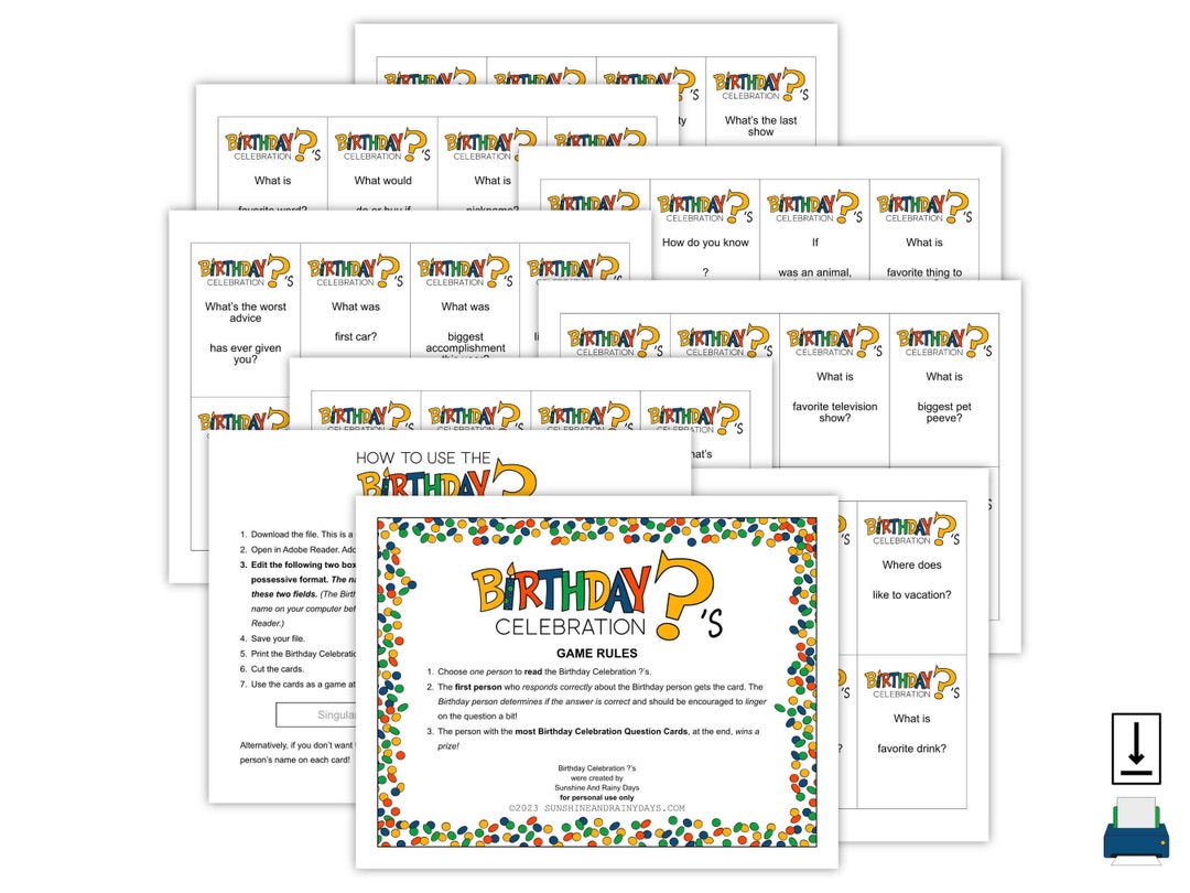 Printable Birthday Game • Birthday Celebration ?'s • Birthday Questions ...
