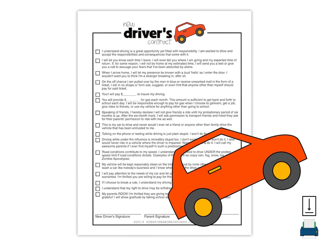 Teen Driving Contract • Teen Driver Contract • New Driver Contract ...
