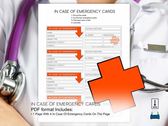 In Case of Emergency Card Medical Information Card - Etsy
