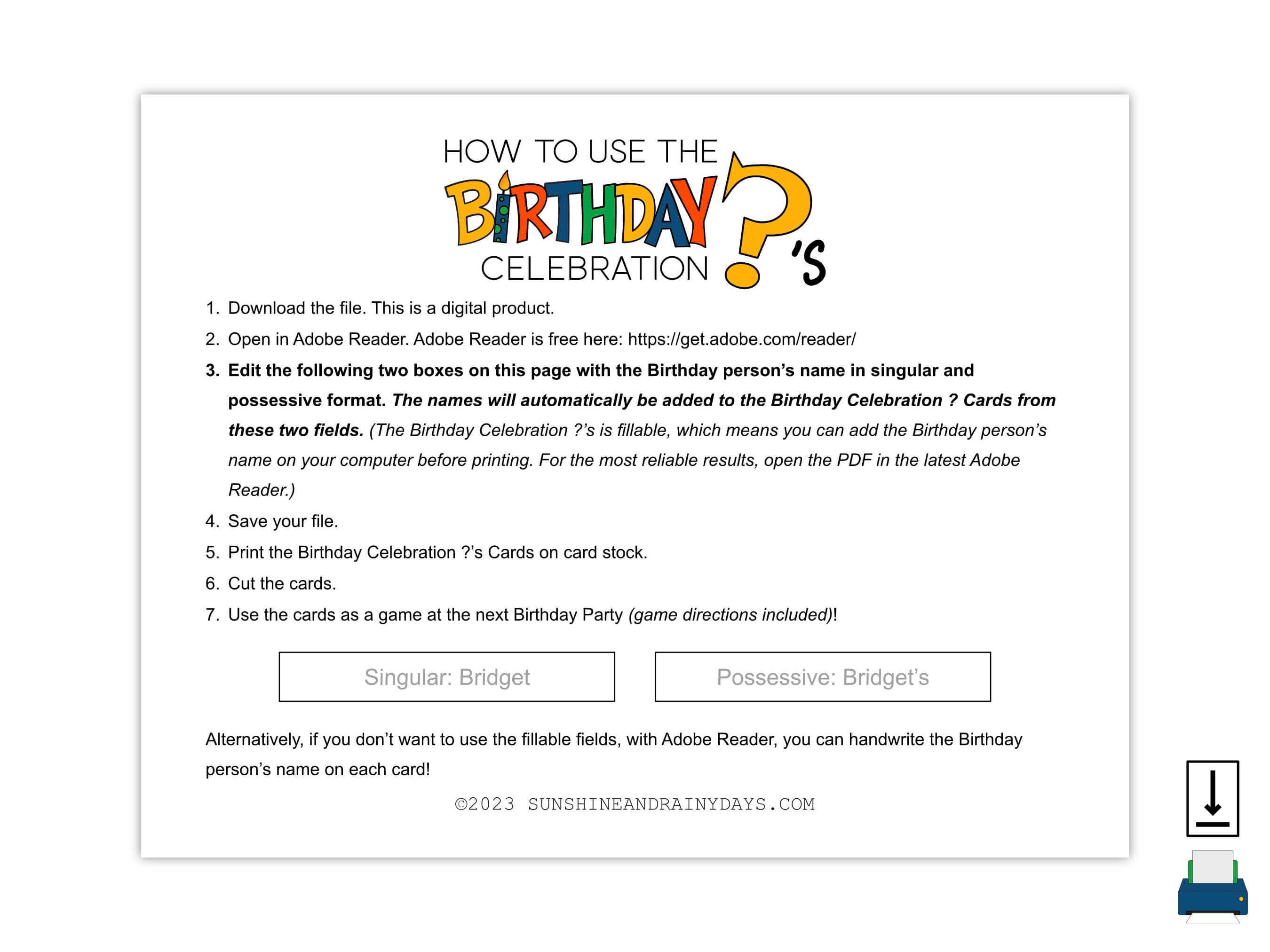Printable Birthday Game • Birthday Celebration ?'s • Birthday Questions ...