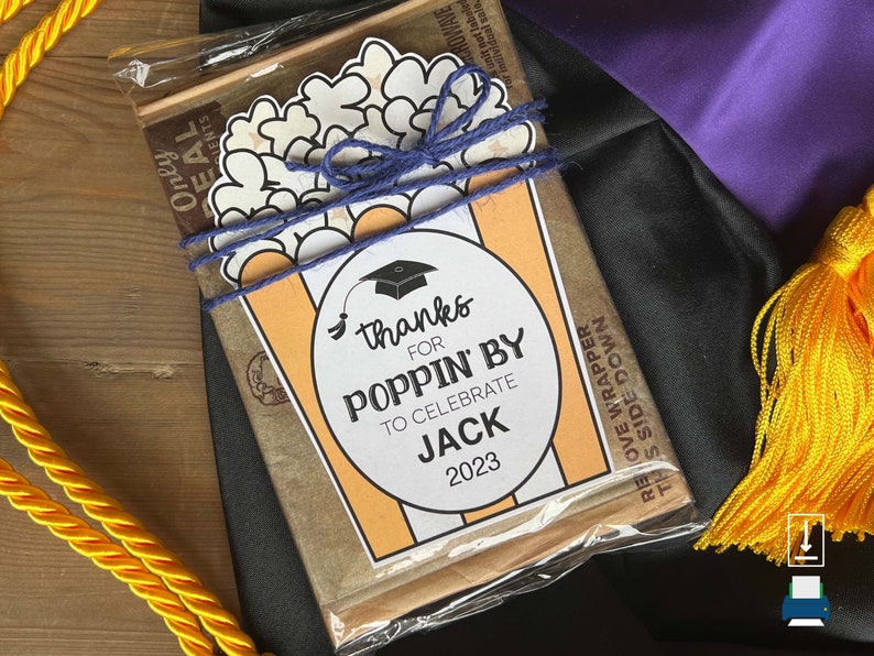 Fillable Graduation Party Popcorn Party Favor Tag • Printable Microwave ...