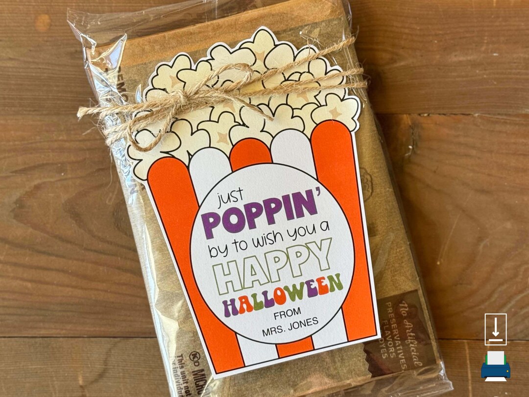 Just Poppin' by to Wish You A Happy Halloween Popcorn Tag • Halloween ...