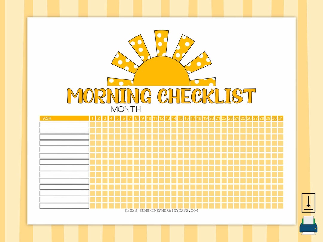 Fillable Monthly Morning Checklist Routine Checklist Morning Routine ...