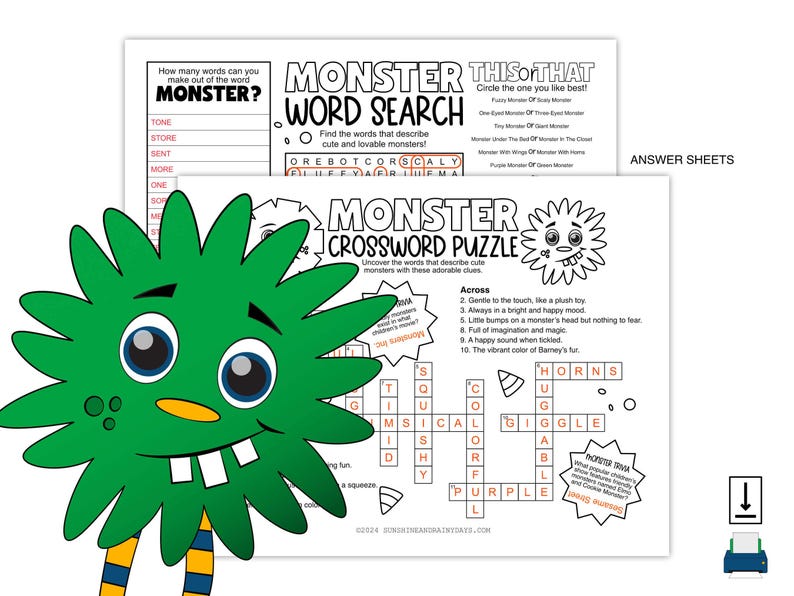 Printable Monster Activity Sheet Activity Placemat Monster Coloring ...
