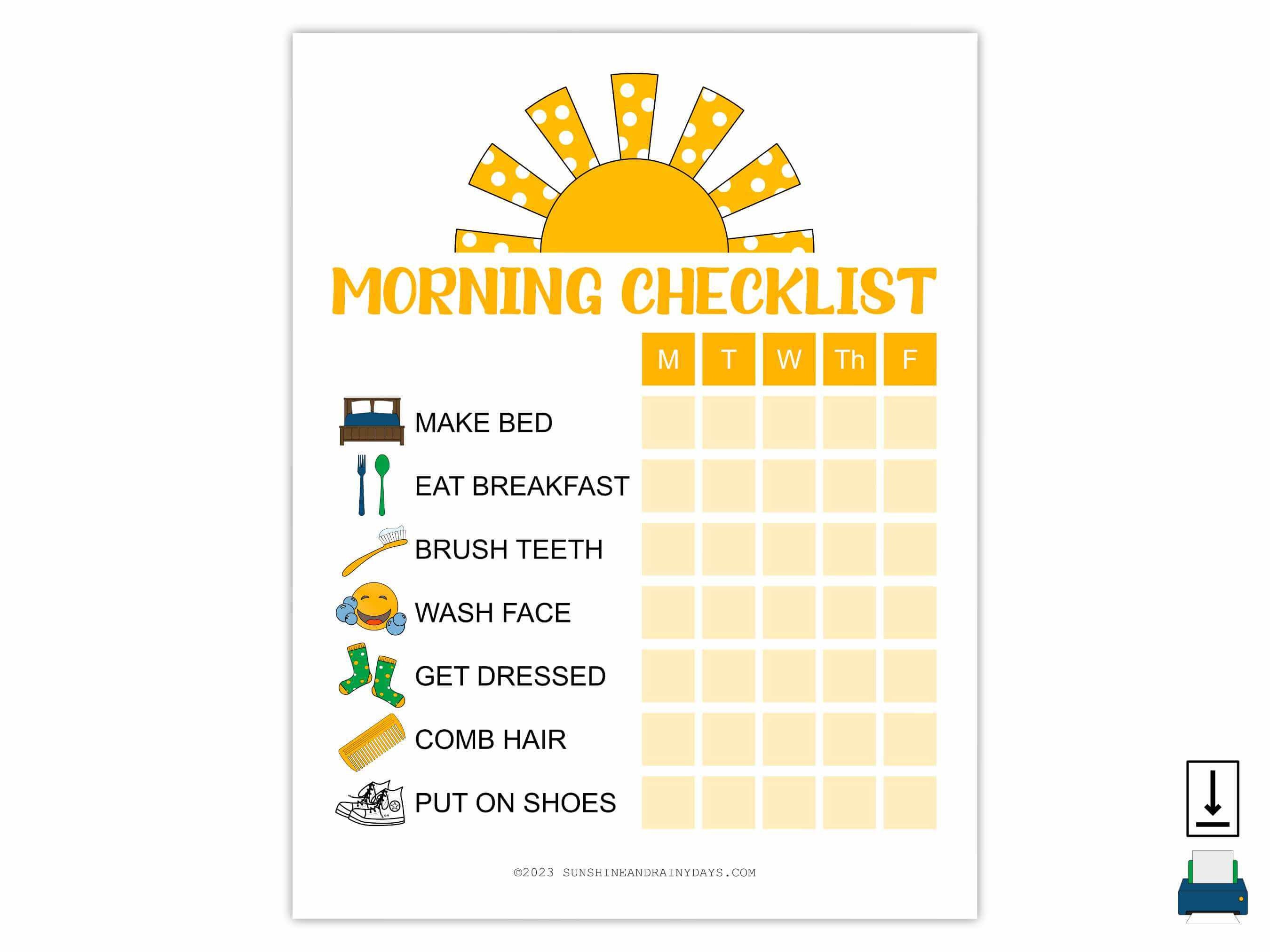 Kids Morning Checklist Morning Checklist for Young Children ...
