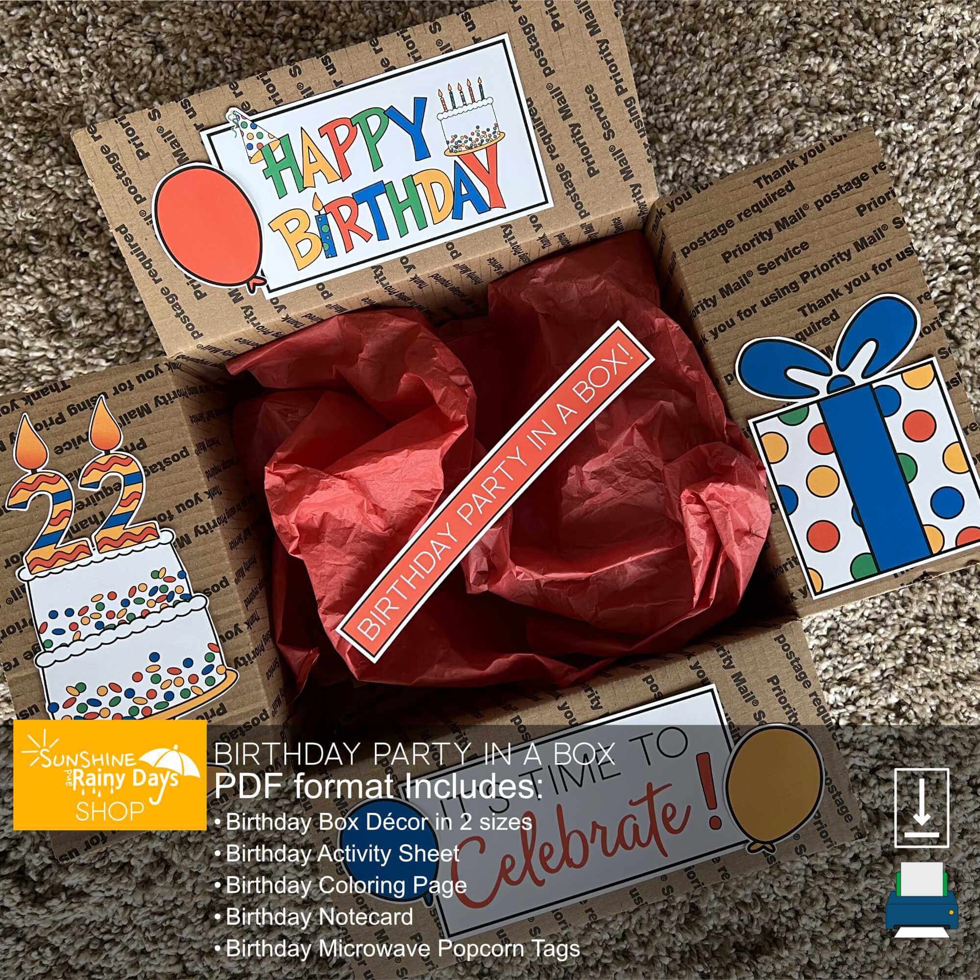 Birthday in A Box Care Package Printables Birthday Box for College ...