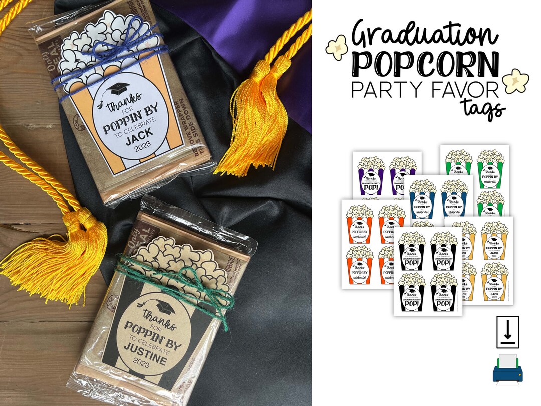 Fillable Graduation Party Popcorn Party Favor Tag • Printable Microwave ...