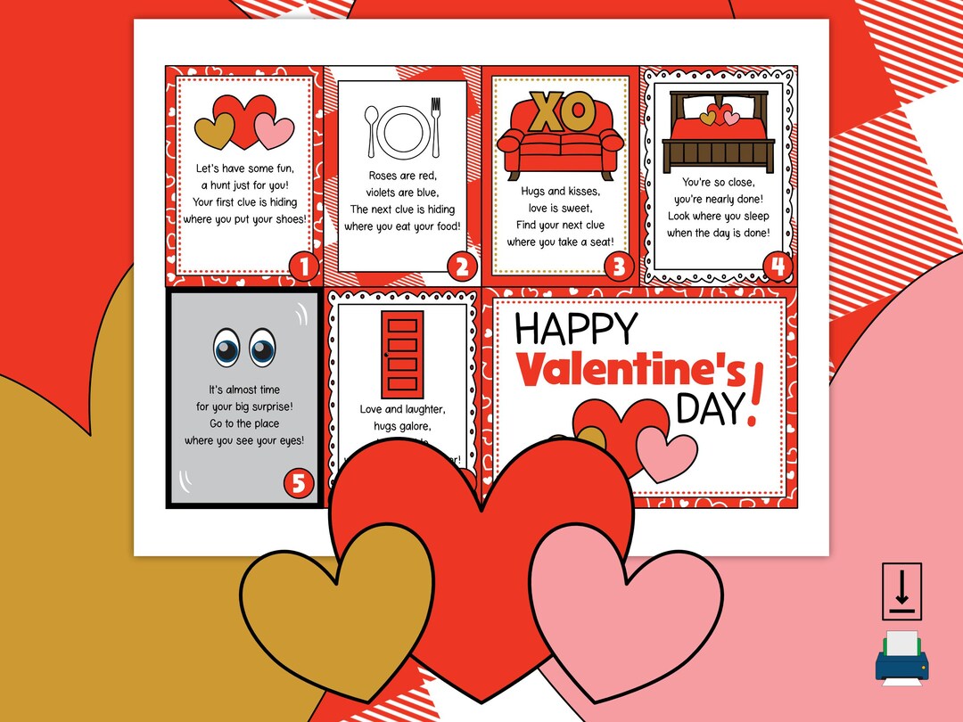 Valentine Scavenger Hunt for Kids • Kids Valentine Activity • Scavenger ...